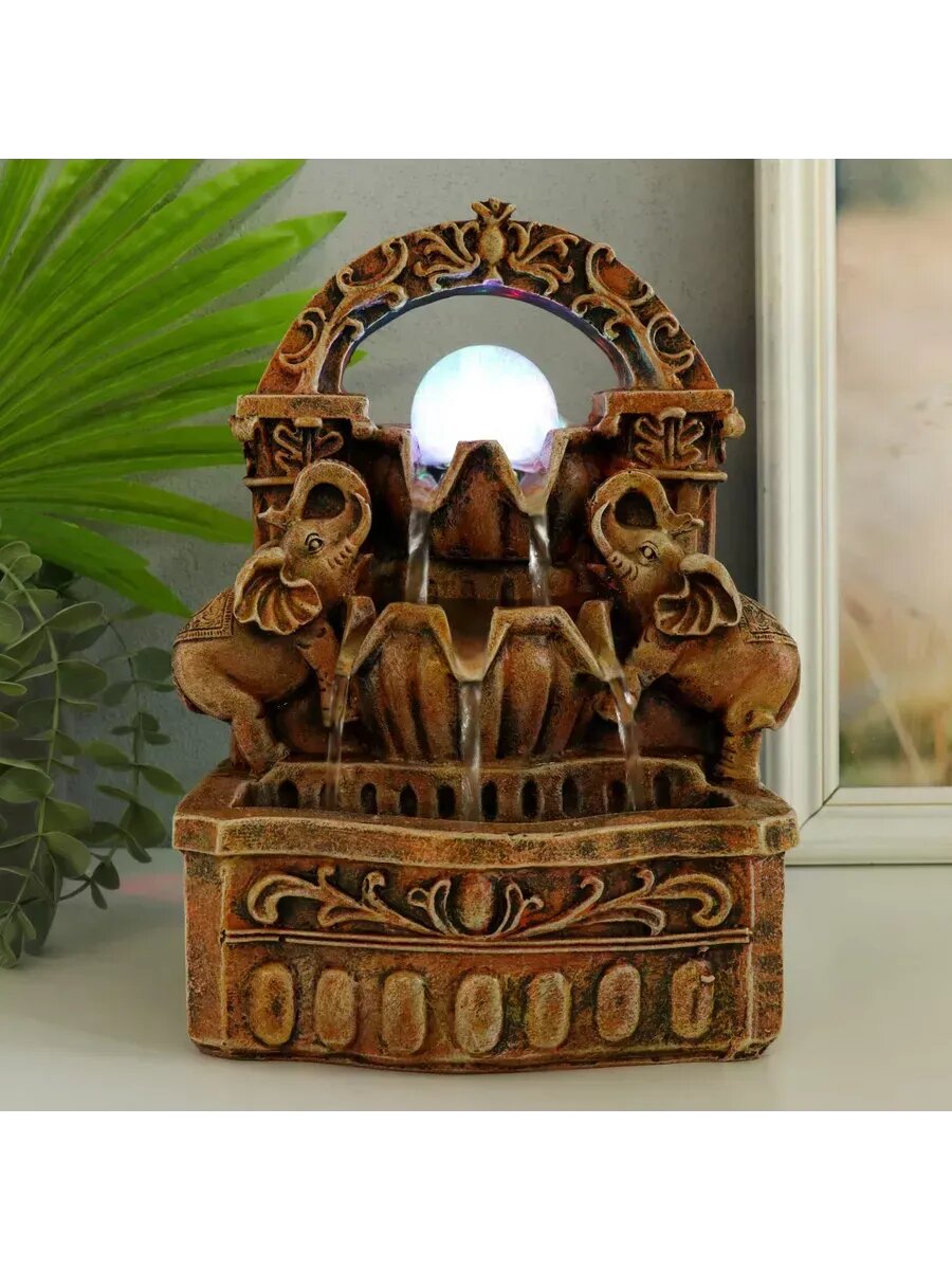 Фонтан настольный комнатный Два слона с подсветкой