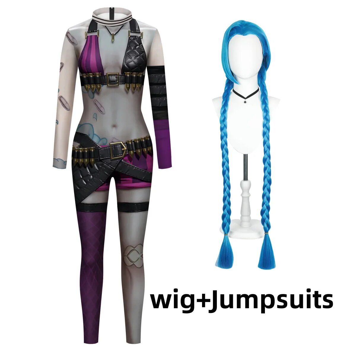 Game Jinx Косплей Комбинезон Парик Взрослые L, Jumpsuits wig