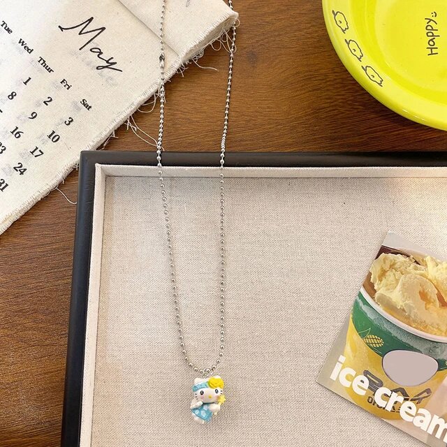 Оригинальный кулон ручной работы Hello Kitty Kuromi, подарочное ожерелье с ключичной цепочкой Sanrio с бисером, мультяшный красочный дизайн