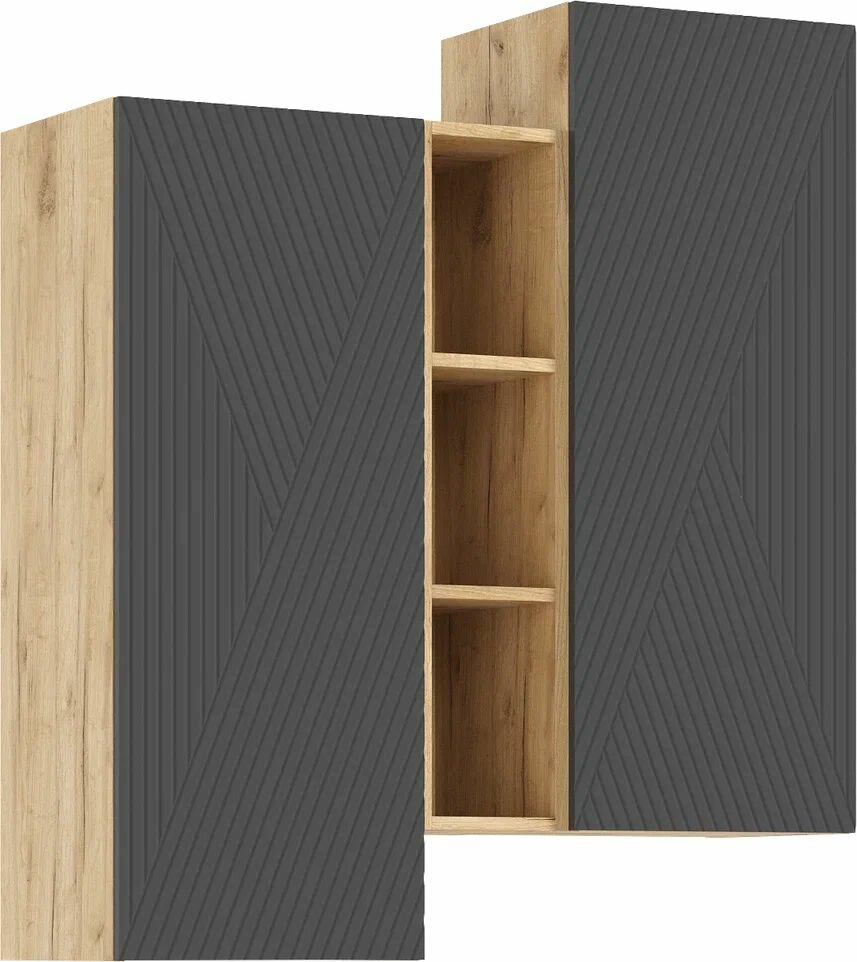Шкаф Флэш подвесной комбинированный (Браш Графит, Дуб Крафт) МИФ