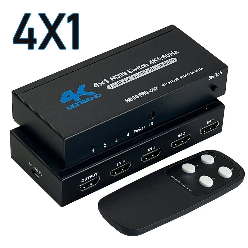 HDMI коммутатор HDmatters 4X1 4K 60Гц 4X1