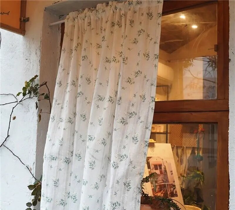 Короткие хлопковые шторы с цветочным рисунком W140cmxH140cm, A