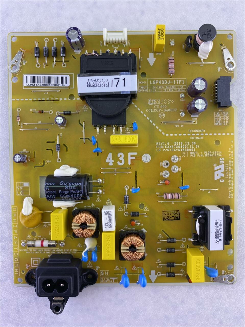 Блок питания PSU: EAX67264001 (1.5) EAY64530001 LGP43DJ-17F1 REV1.0 для телевизора LG 43LK5990PLE