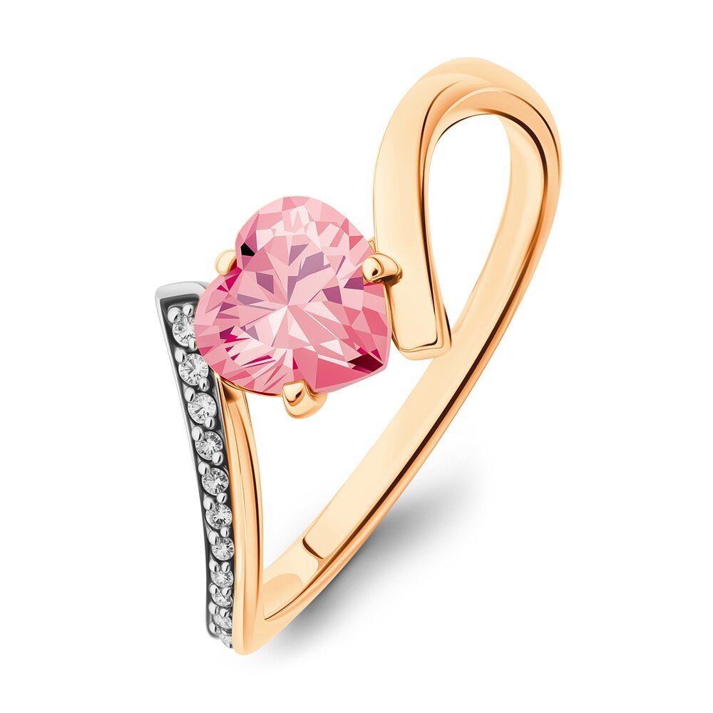 Кольцо, серебро, 925 проба, золочение, фианит