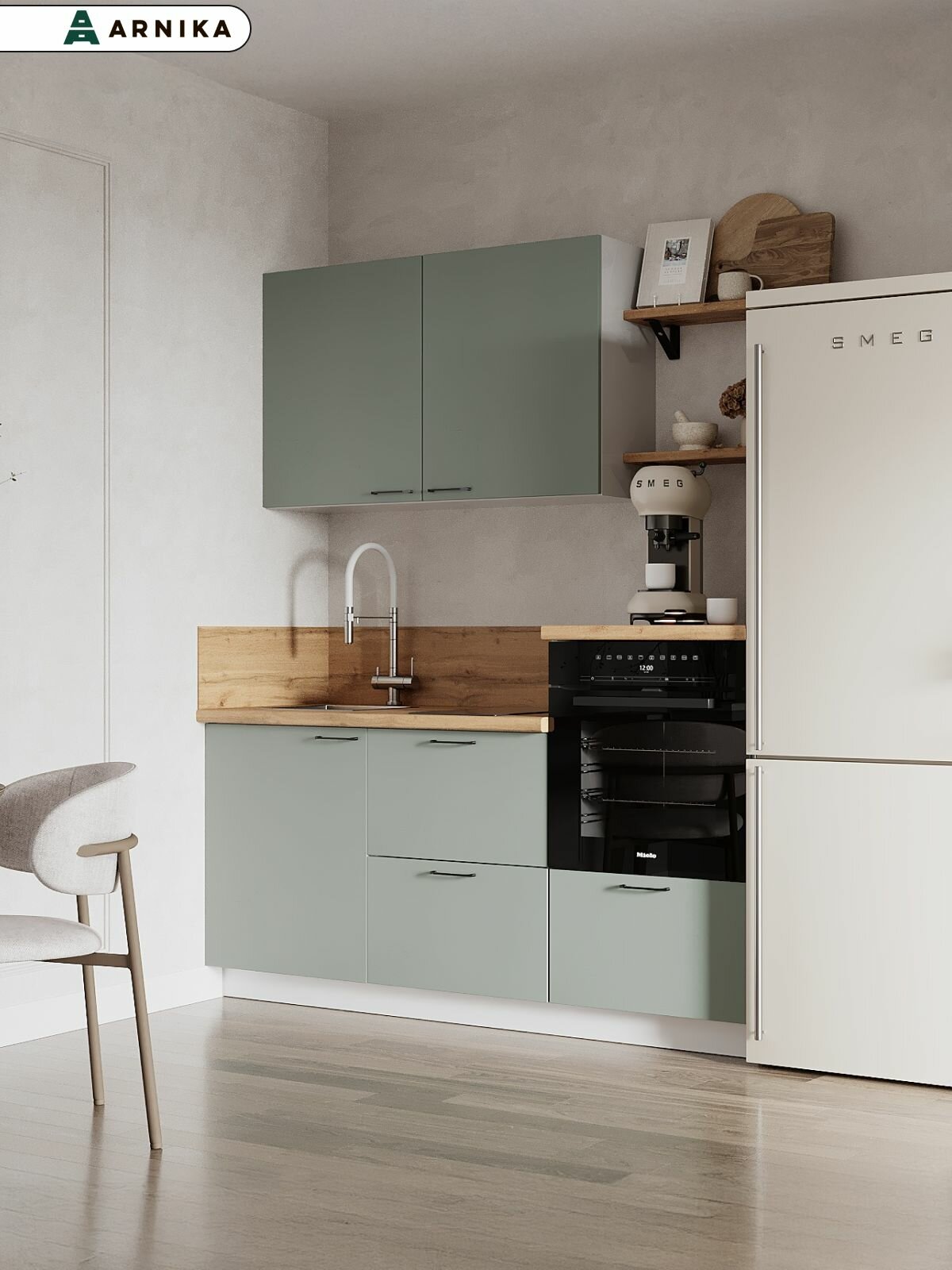 Кухонный гарнитур со столешницей "Дакия" 1,8м х цвет олива (зеленый), фасад Эмаль