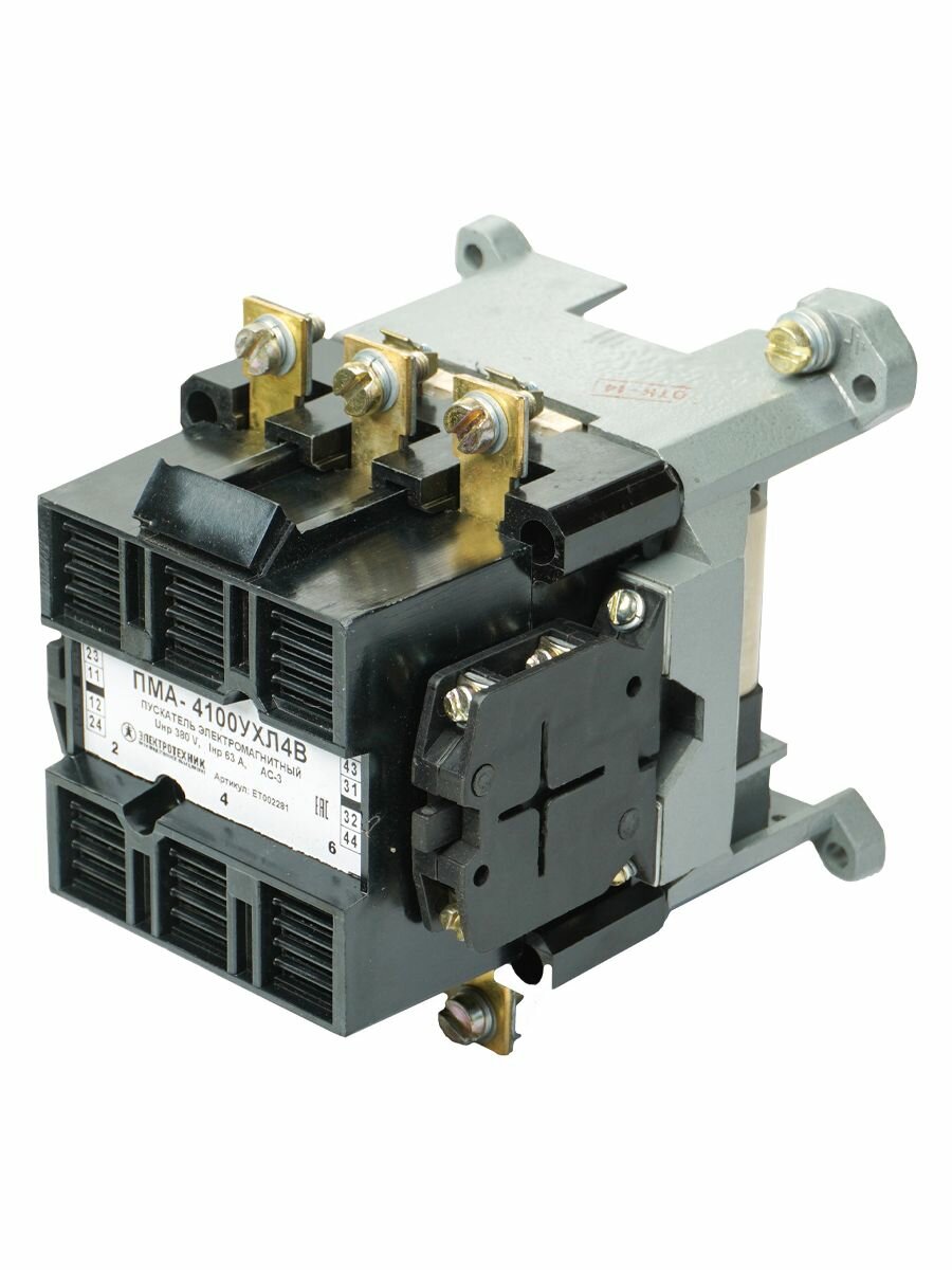 Пускатель электромагнитный Электротехник четырехполюсный, 63 А, катушка 380 В, 2з+2р, нереверсивный