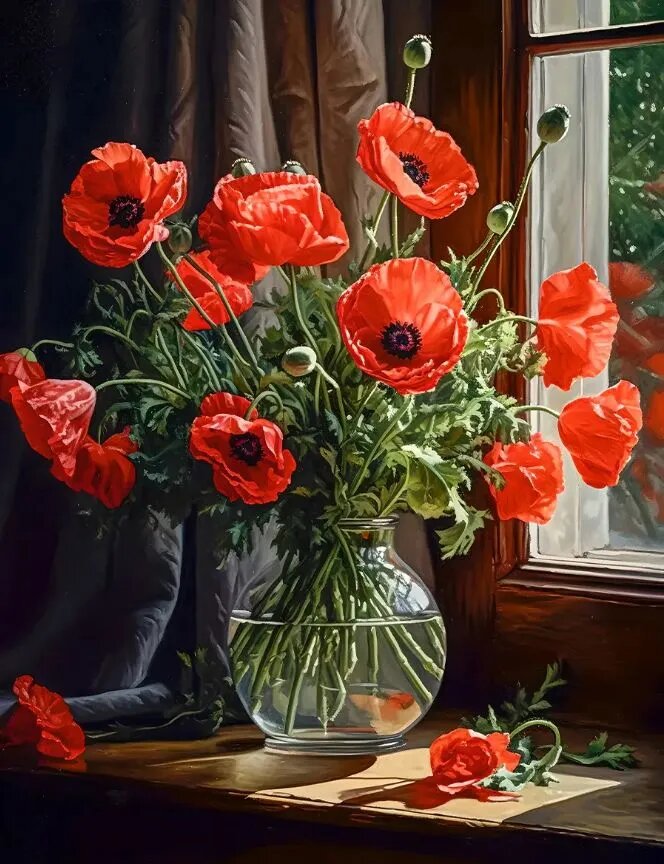 Алмазная Мозаика "Букет Из Маков" 40x50 См Алмазная Вышивка / Картина Стразами Подарков / Украшения