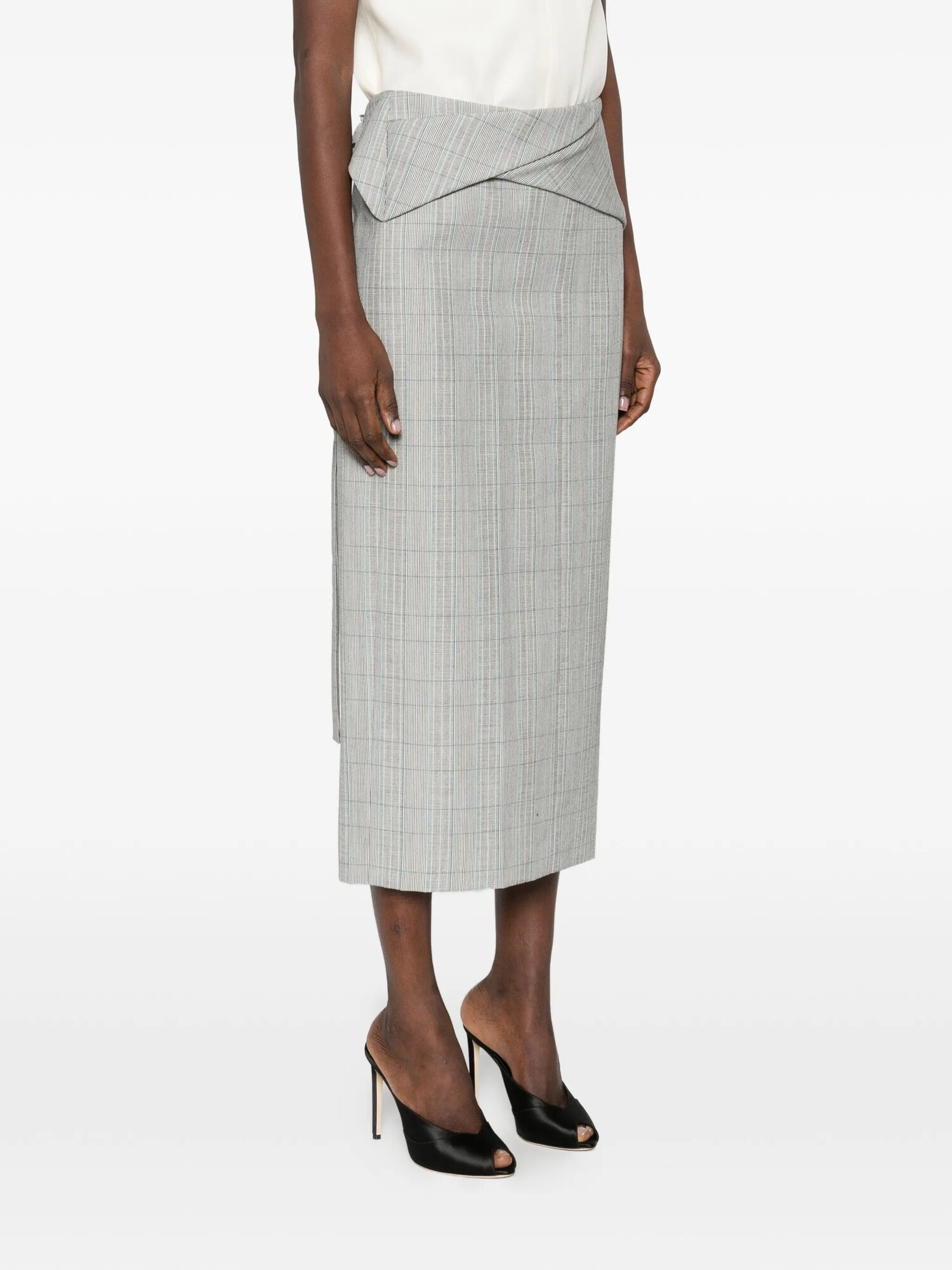 Юбка Victoria Beckham Wrap-effect checked skirt, размер 14, grey — фото 1