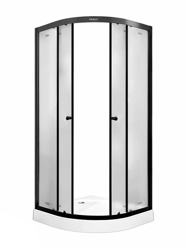 Душевой уголок Parly ZF911B с поддоном, стеклянный, черный, 90x90, с низким поддоном, с матовым стеклом, раздвижной
