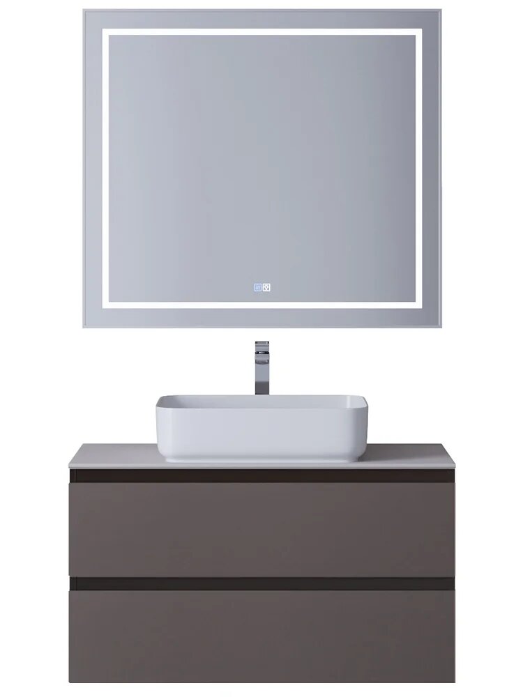 Мебель для ванной комнаты BelBagno Kraft 80 подвесная, матовая темно-серая, столешница kep-80-bo, раковина BB1304