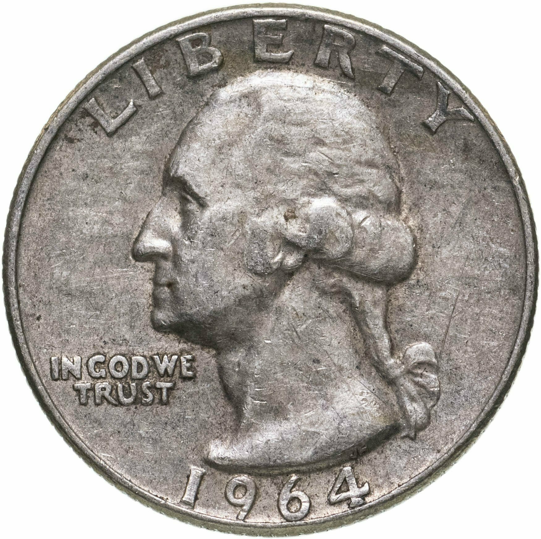 США 25 центов квотер, 1/4 доллара, quarter dollar 1964 D "Washington Quarter Вашингтон", Серебро 900, в сохранности XF