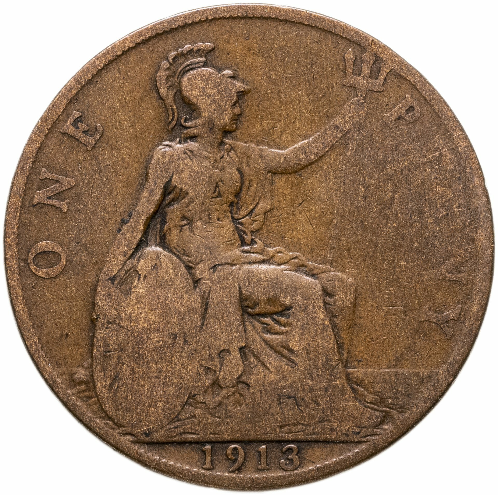 Великобритания 1 пенни penny 1913, Бронза, в сохранности F