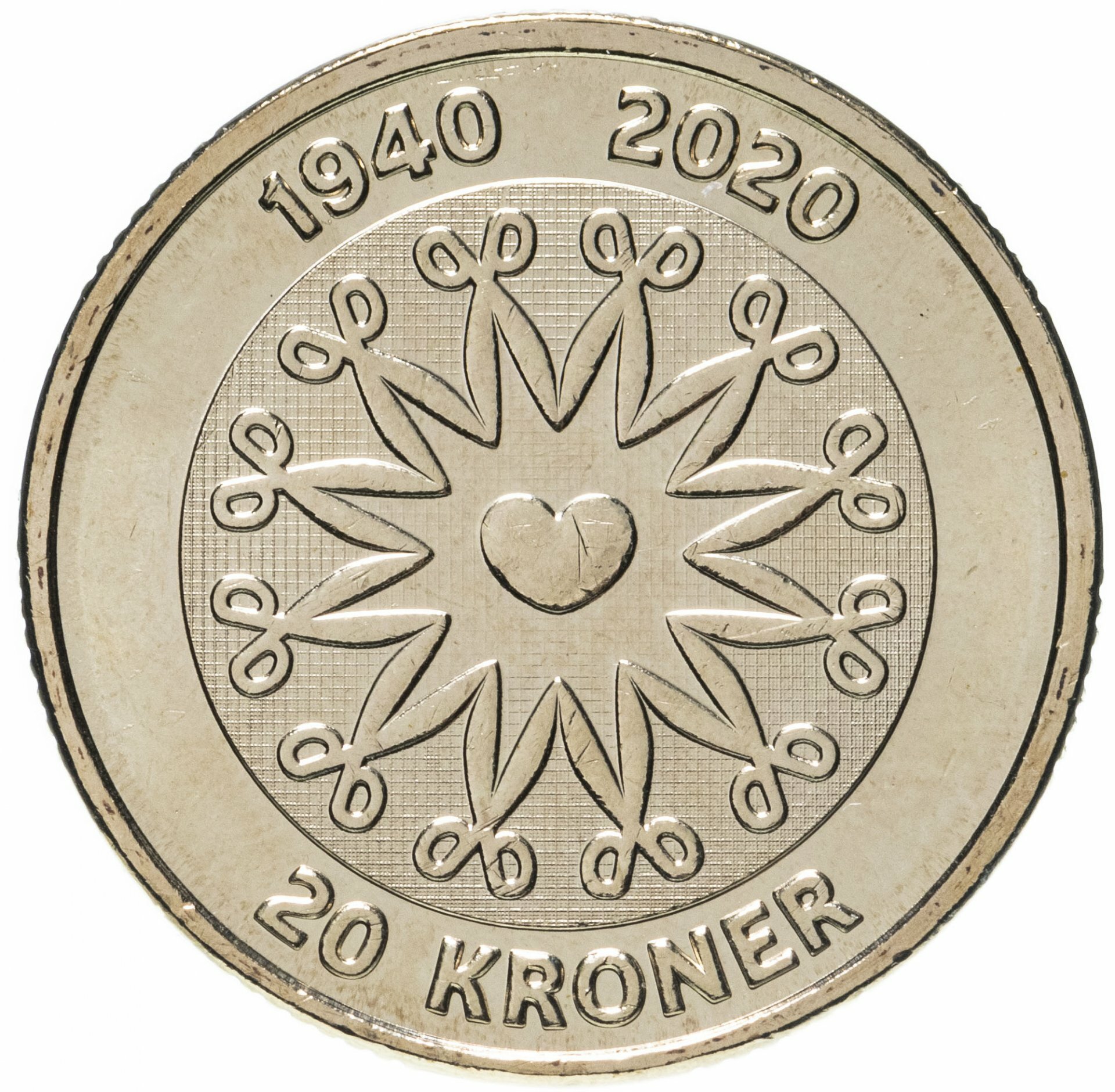 Дания 20 крон 2020 "80 лет со дня рождения Королевы Маргрете II", Мельхиор медь-никель, в сохранности UNC