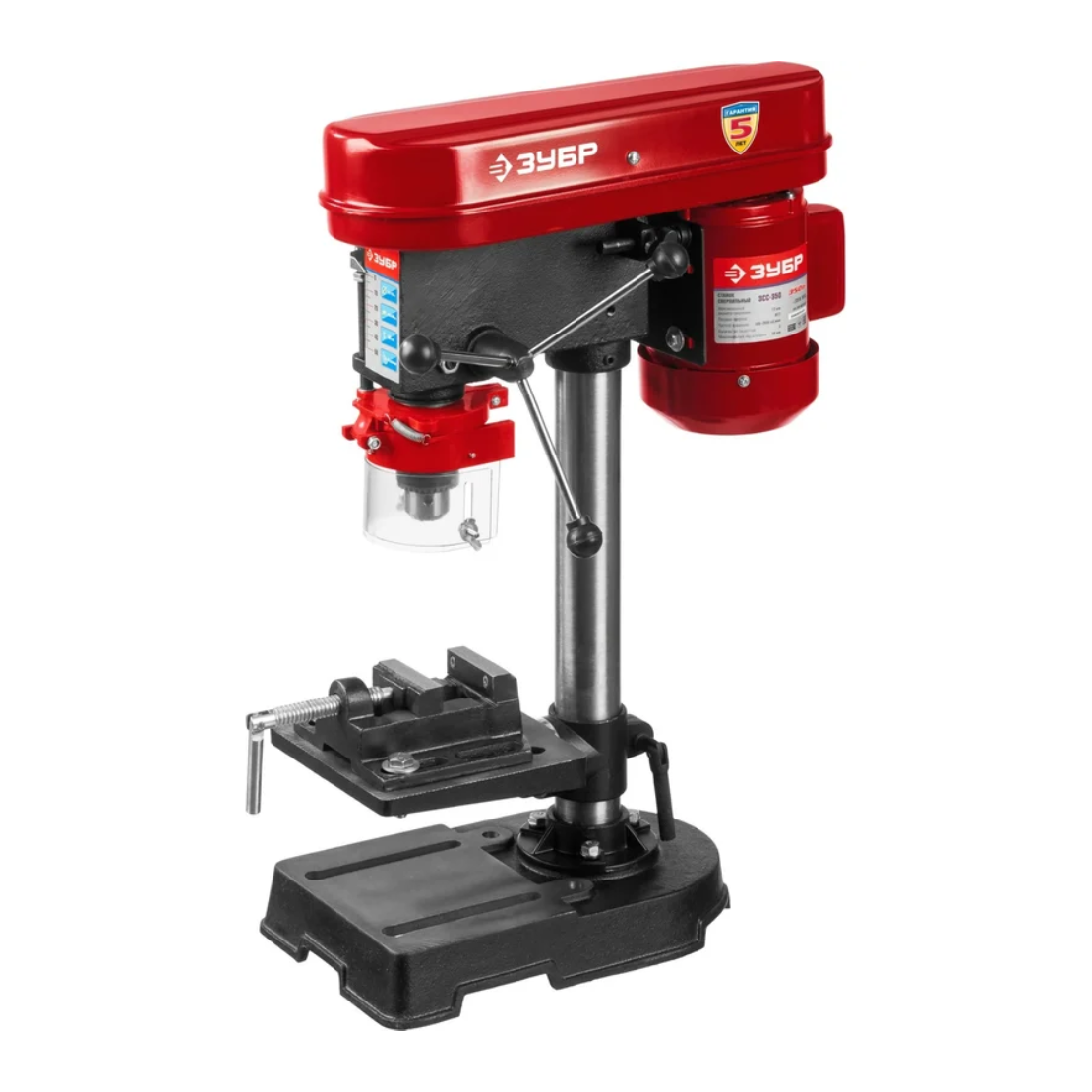Станок сверлильный Зубр ЗСС-350, 350 Вт, 2650 об/мин, ключевой патрон, 5 ступеней с ременной передачей, красный