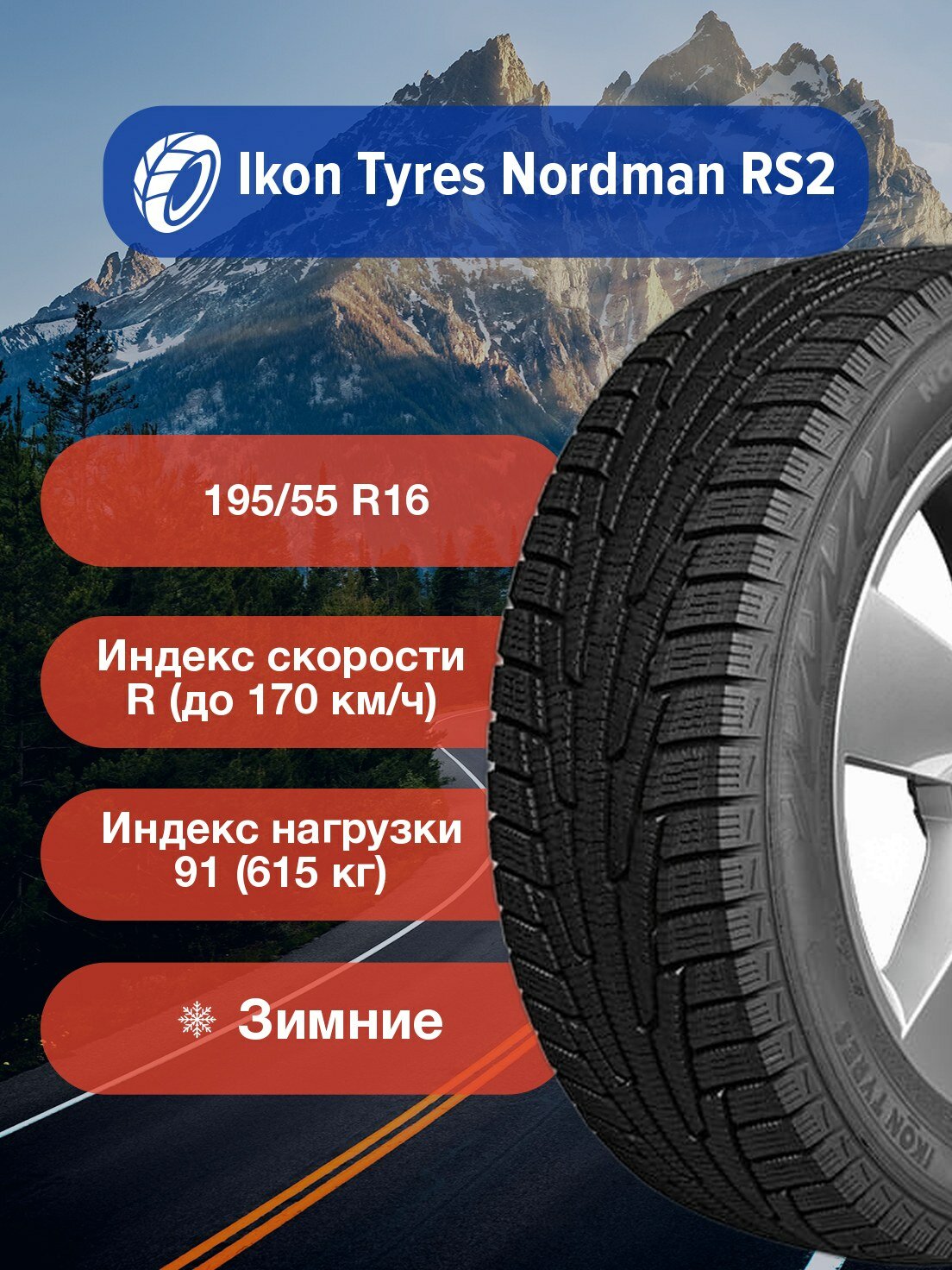 Легковые Зимние Шины Ikon Tyres Nordman RS2 195/55 R16 91R-T829922 для легковых автомобилей и кроссоверов