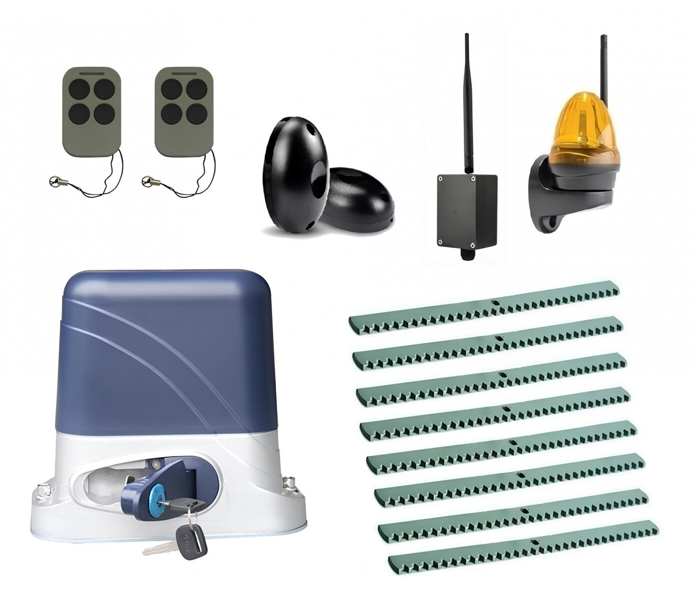 Автоматика для откатных ворот KSL-800 FULL-K8-BT, комплект: привод, 2 пульта, Bluetooth-модуль, фотоэлементы, лампа, 8 реек