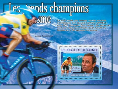 Почтовые марки Гвинея 2008г. "Спорт - Чемпионы по велоспорту" Велогонки, Велосипеды MNH