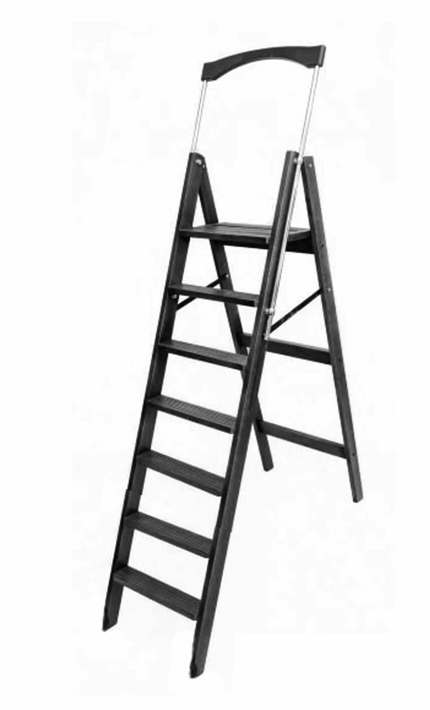 Стремянка деревянная орлан для дома, семь ступеней, черный