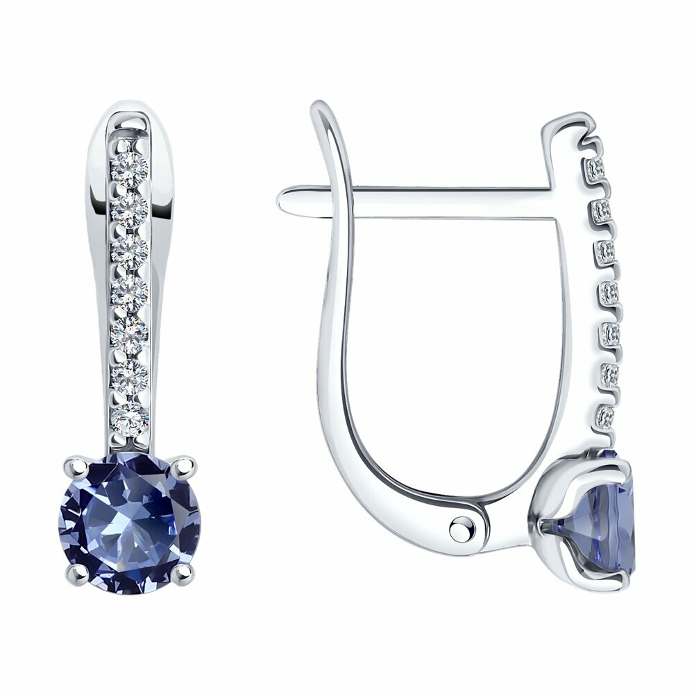 Серьги, серебро, 925 проба, родирование, ситалл, фианит