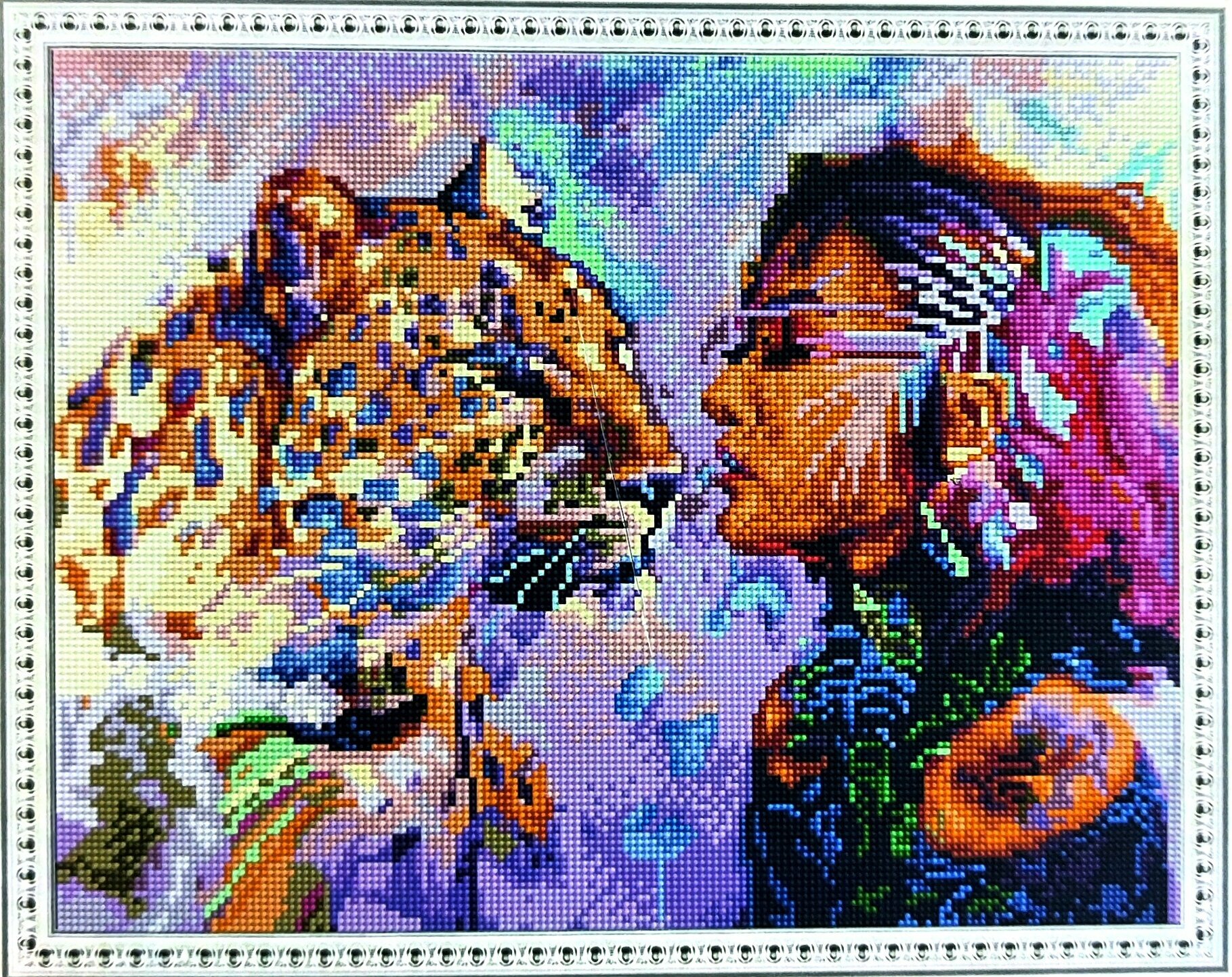 Алмазная мозаика 40x50см круглые стразы животные, хищник, тигр, фьюжен, фентези, девушка, поп-арт, лицо.