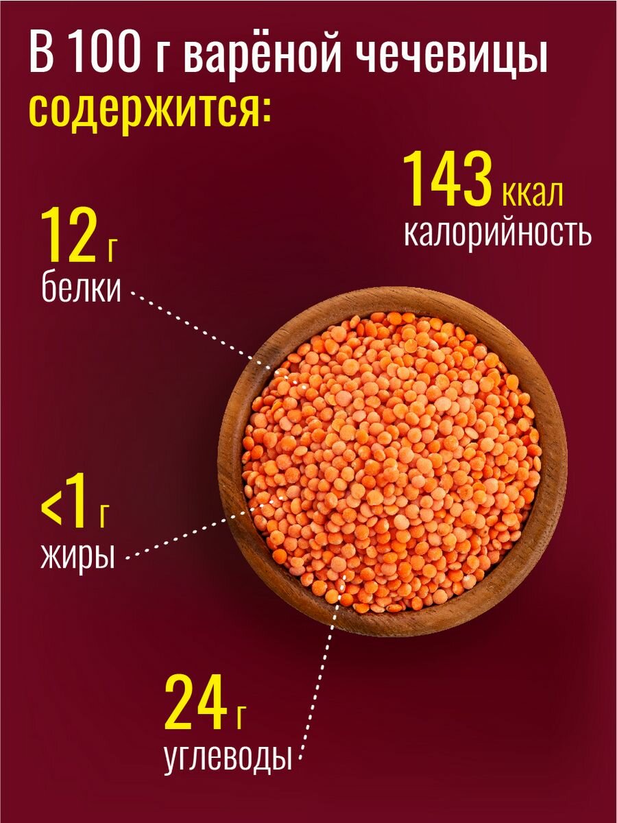 Чечевица красная 800г Воложка (мягкая упаковка + картонная коробка) — фото 1