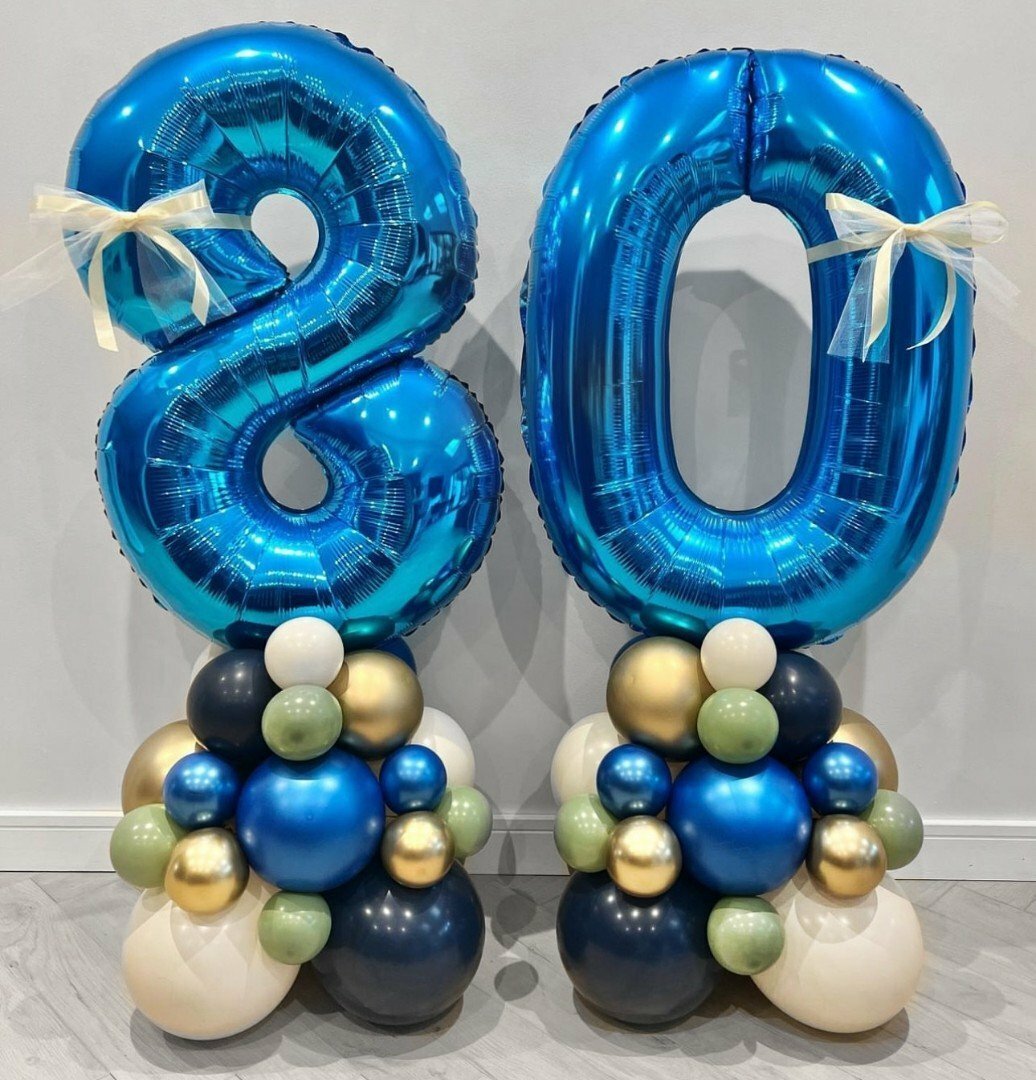 Фольгированные шары-цифры на 80-летие, синие
