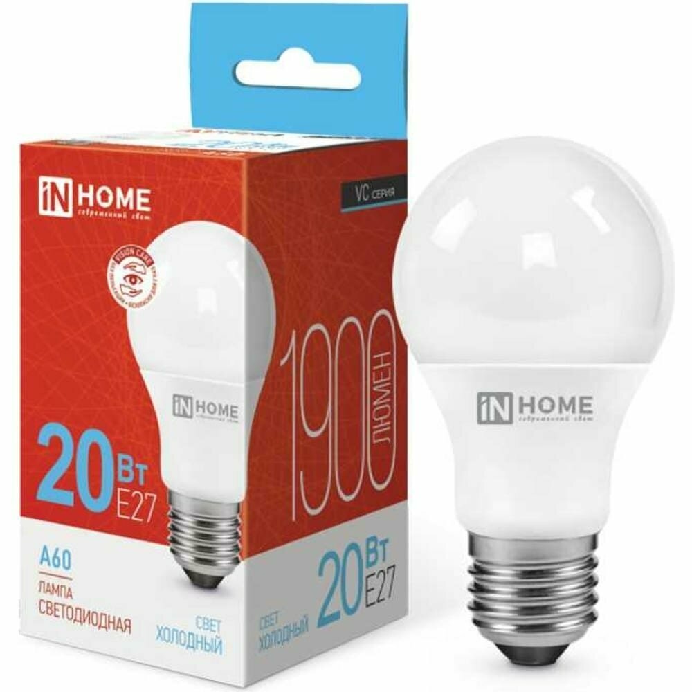 Светодиодная лампа IN HOME LED-A60-VC 20Вт 230В Е27 6500К 1900Лм 4690612020310