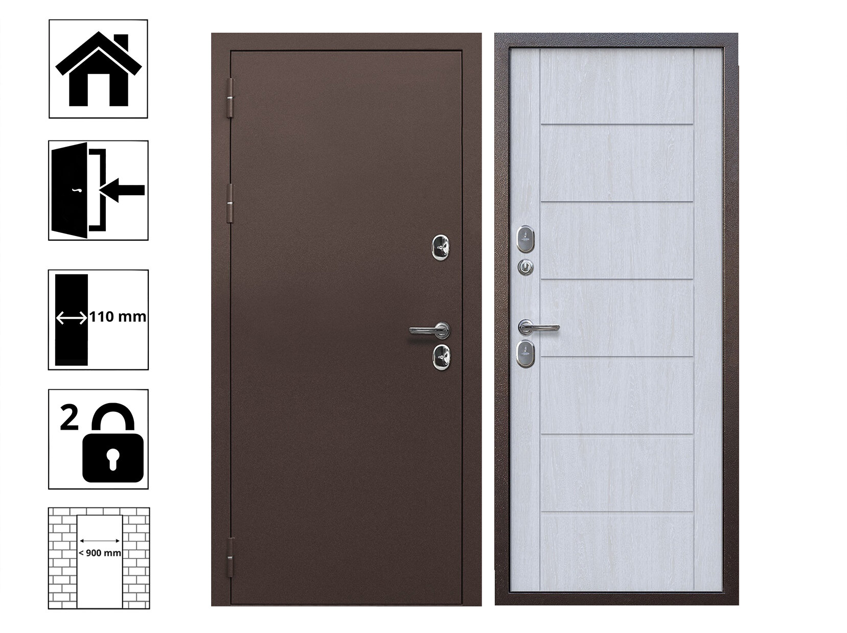 Дверь Ferroni ISOTERMA, 860L, с видеоглазком, терморазрыв, МДФ, металл, цвет антик медный