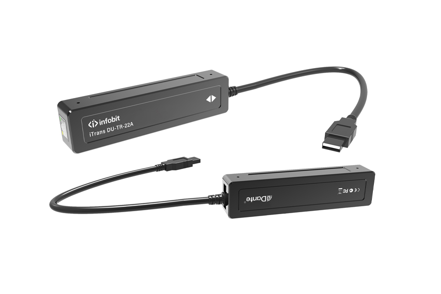 Конвертер Infobit [iTrans DU-TR-22A] (приемник/передатчик) Dante - USB Аудио 2 -канальный, порт USB A.1xRJ45(Dante). Питание PoE.