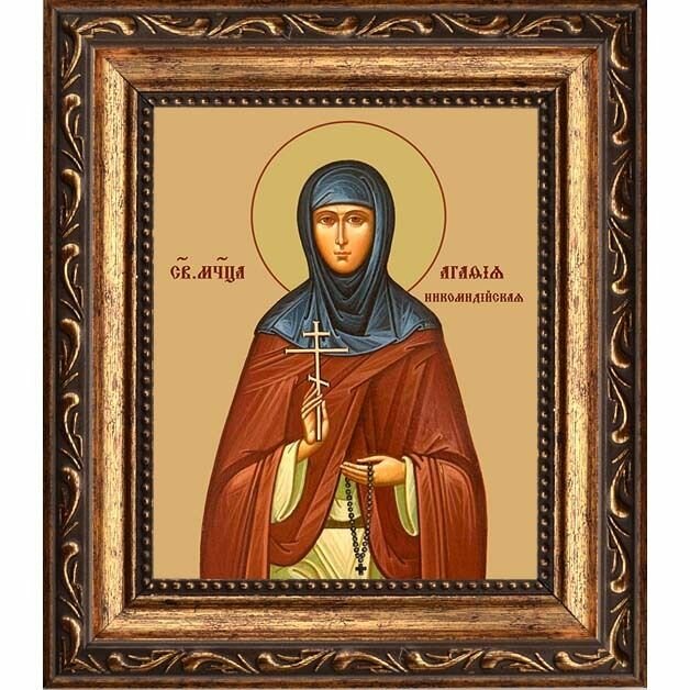 Агафия Никомидийская Преподобномученица, игумения. Икона на холсте. (10 х 12 см / В раме)