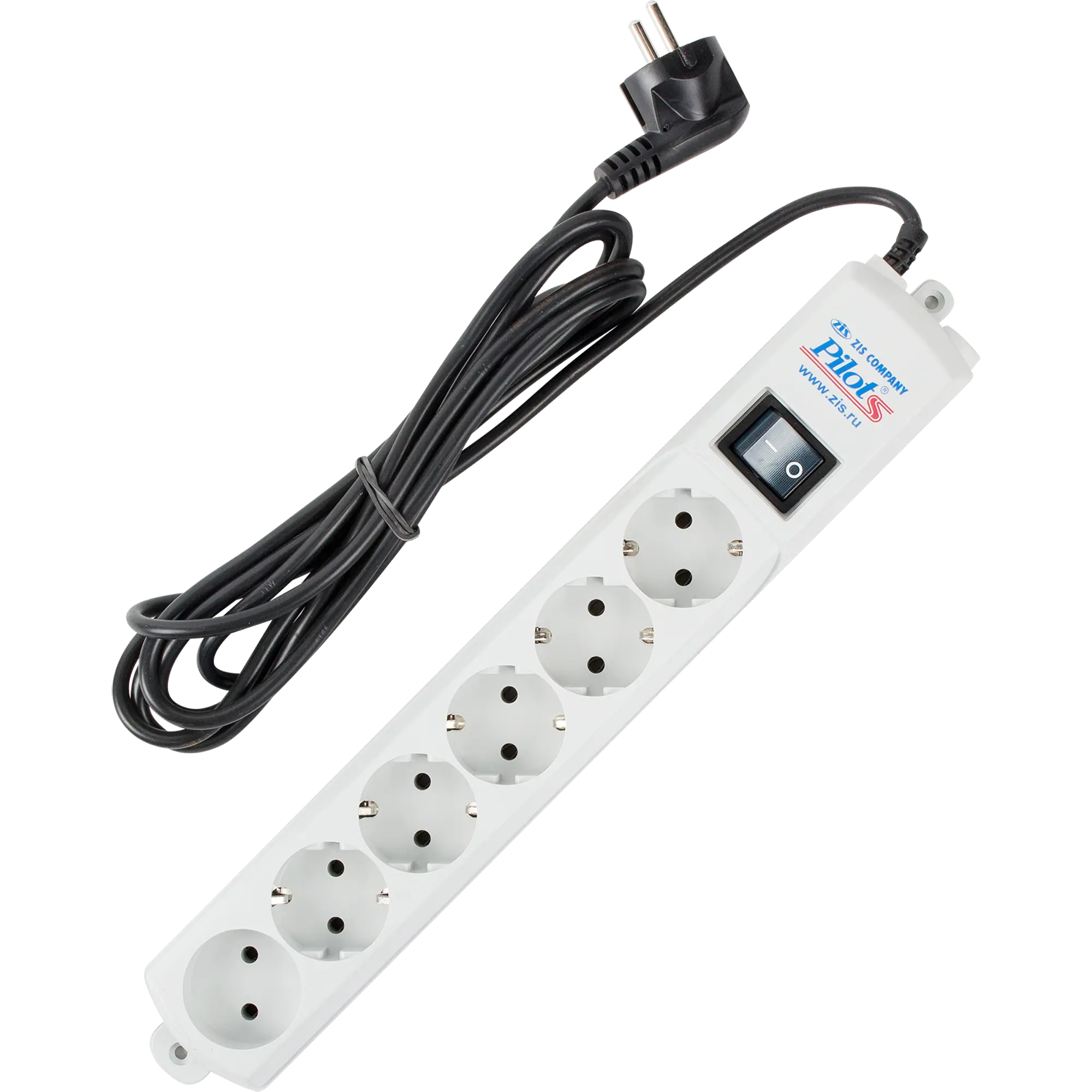 Сетевой фильтр/Удлинитель Pilot S 5 розеток с заземлением 1 розетка без заземления 3 м 2200 Вт, цвет белый
