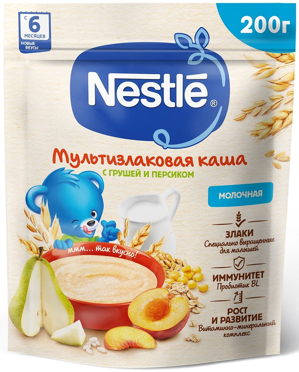 Каша Nestle молочная мультизлаковая с грушей и персиком с бифидобактериями BL 200 г