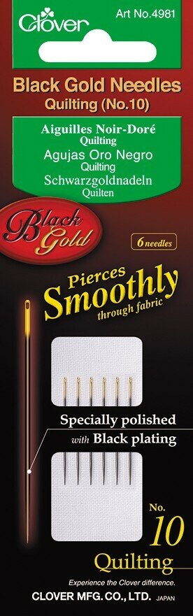 Иглы черно-золотые для квилтинга №10 / Clover, артикул 4981