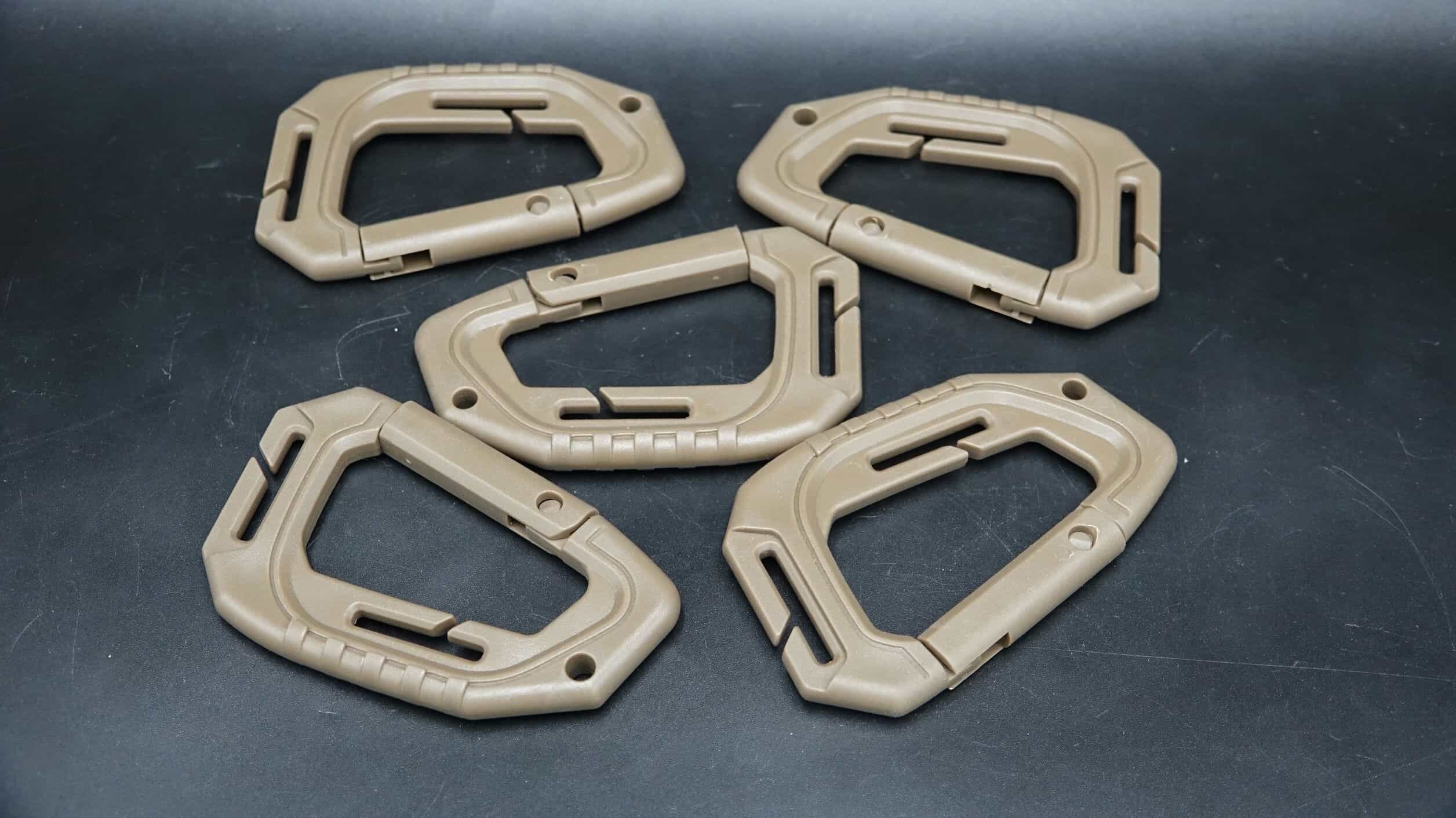 Карабин разгрузочный тактический 9 см, пластик, D-образный, Песочный 5 штук