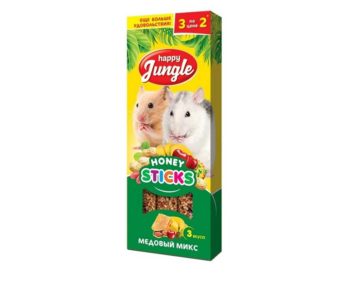 Лакомство палочки Happy Jungle для мелких грызунов медовый микс 6шт 180г j217