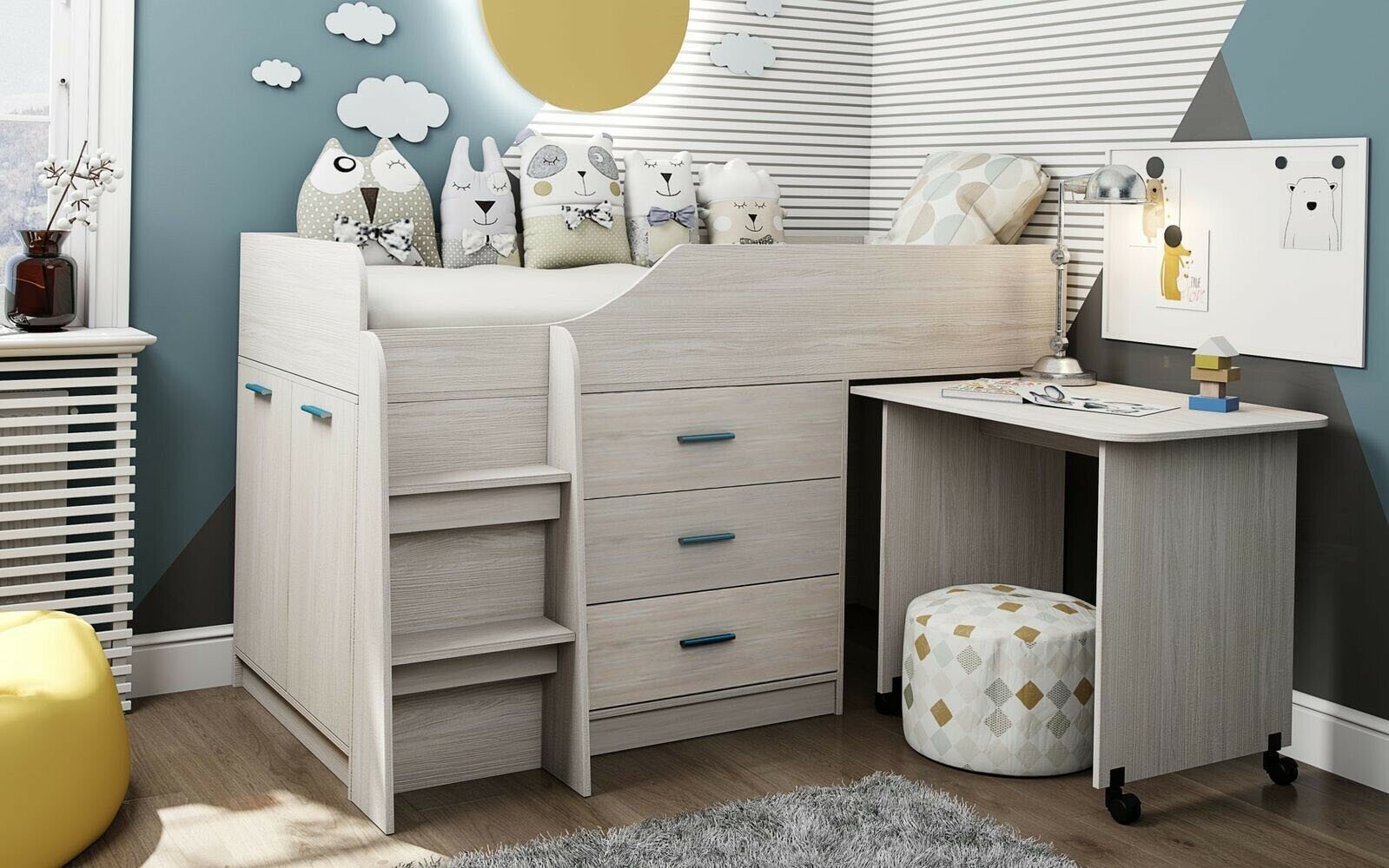 Кровать-чердак Астрид Мебель "Каприз 6", для детей, ясень анкор, 80x180 см