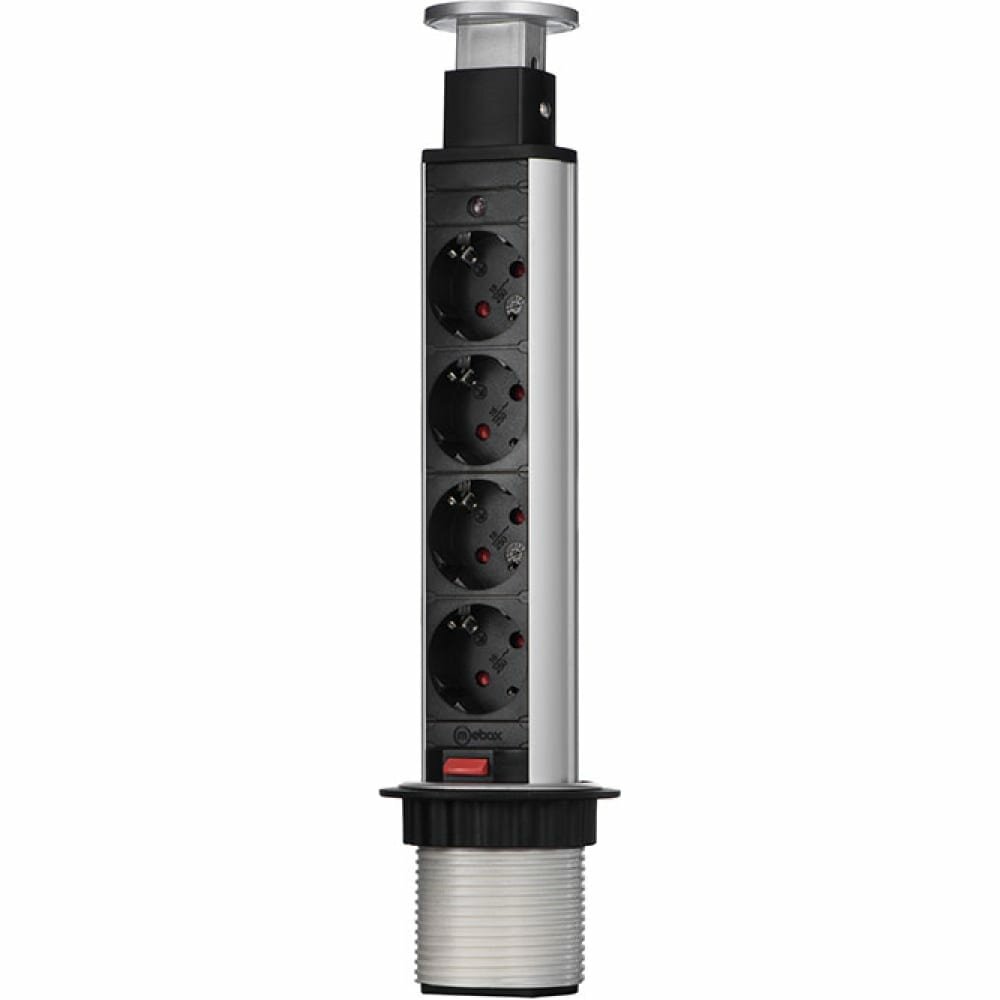 Выдвижная встраиваемая розетка Mebax 105S 4 секции Серебро+Черный Механический d60мм , 00-00001169