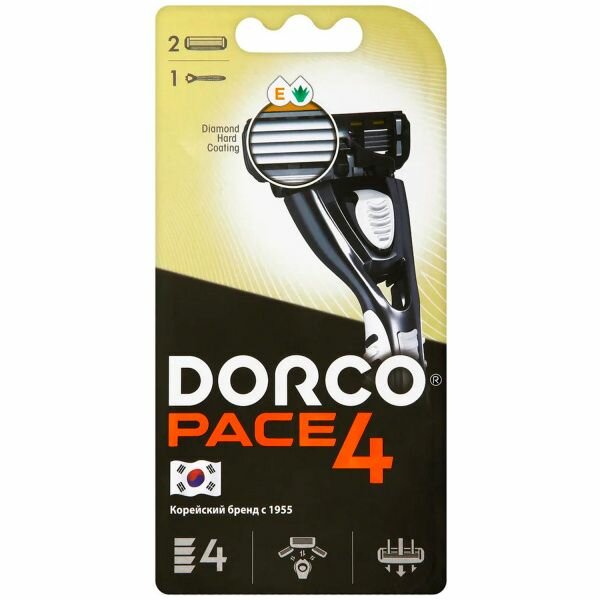 DORCO PACE 4 Мужская бритв станок+ 2 кассеты система с 4 лезвиями, FRA1002