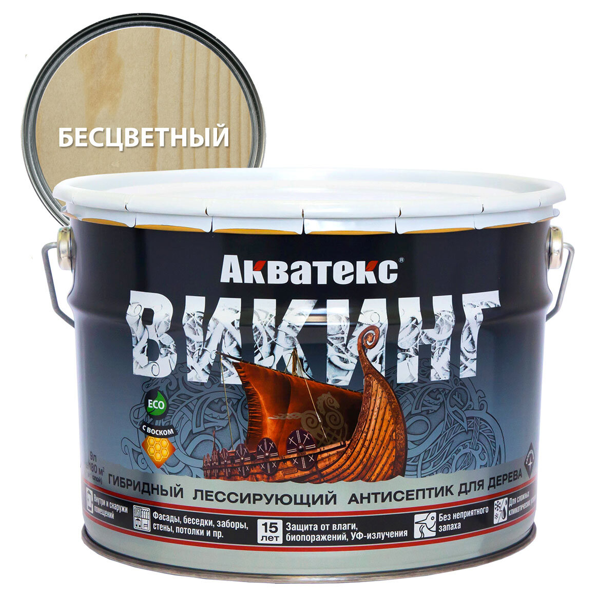 Акватекс Викинг антисептик для дерева гибридный лессирующий полуматовый бесцветный 9л
