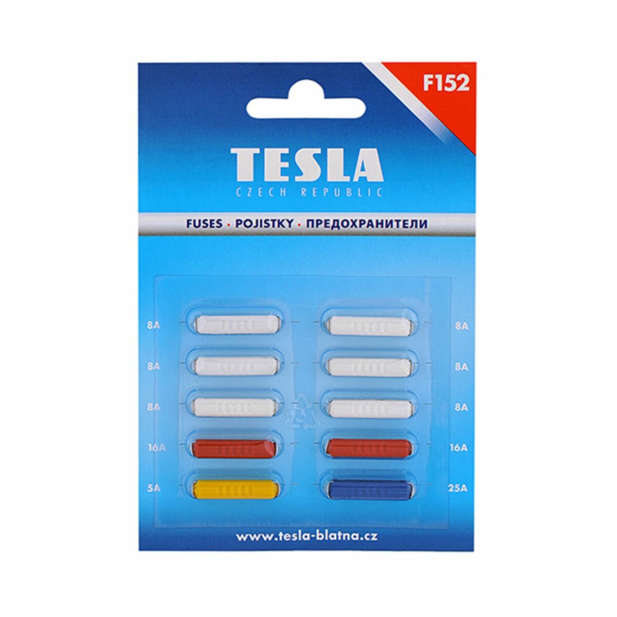 Предохранители Tesla 10 шт. Цилиндрический в блистере 5А; 8A; 16A; 25А