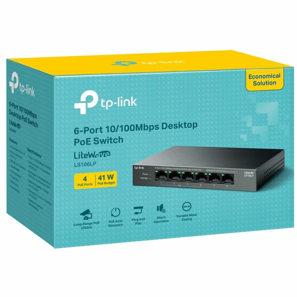 Коммутатор TP-LINK LS106LP неуправляемый 6 портов 10/100Мбит/с PoE