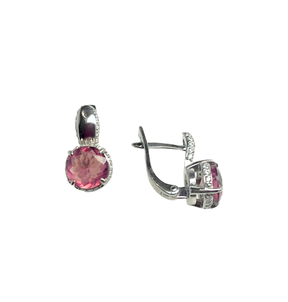 Серьги, серебро, 925 проба, фианит, родолит