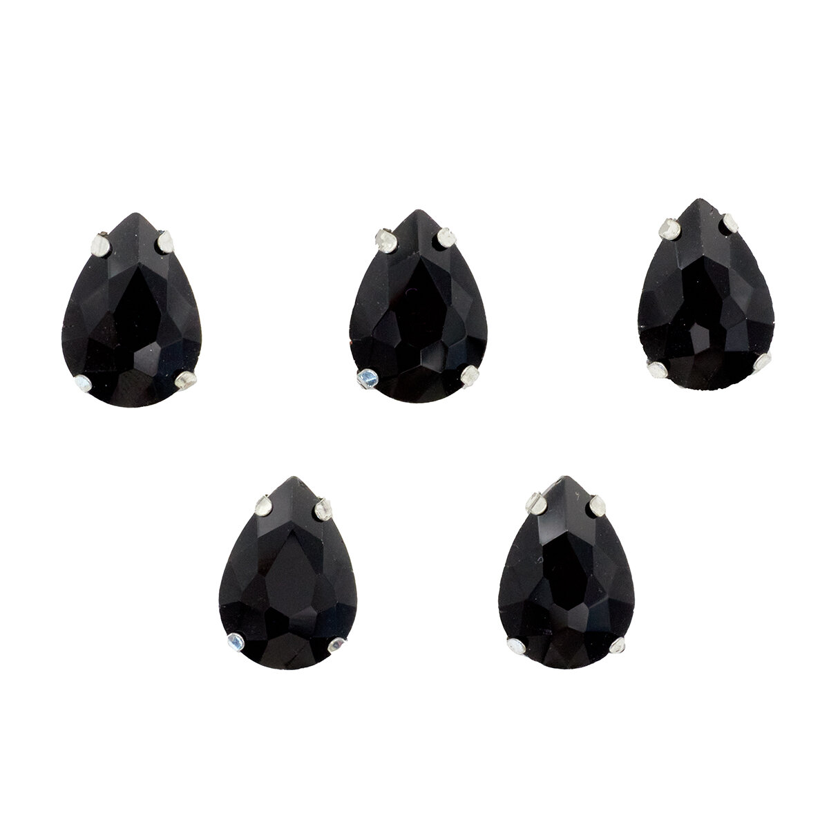 Стразы в цапах под серебро 'капля', 10*14 мм, 5 шт, хрустальные, черные, Astra&Craft