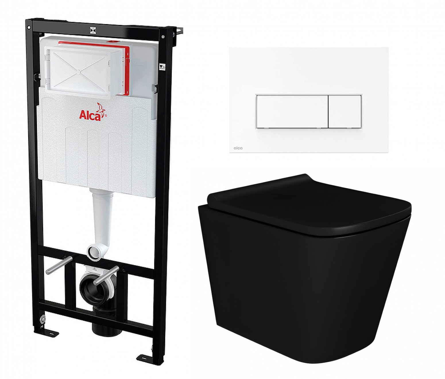 Комплект 3 в 1 инсталляция AlcaPlast + Унитаз подвесной Enio Binario BL черный EN4180225 + кнопка белая