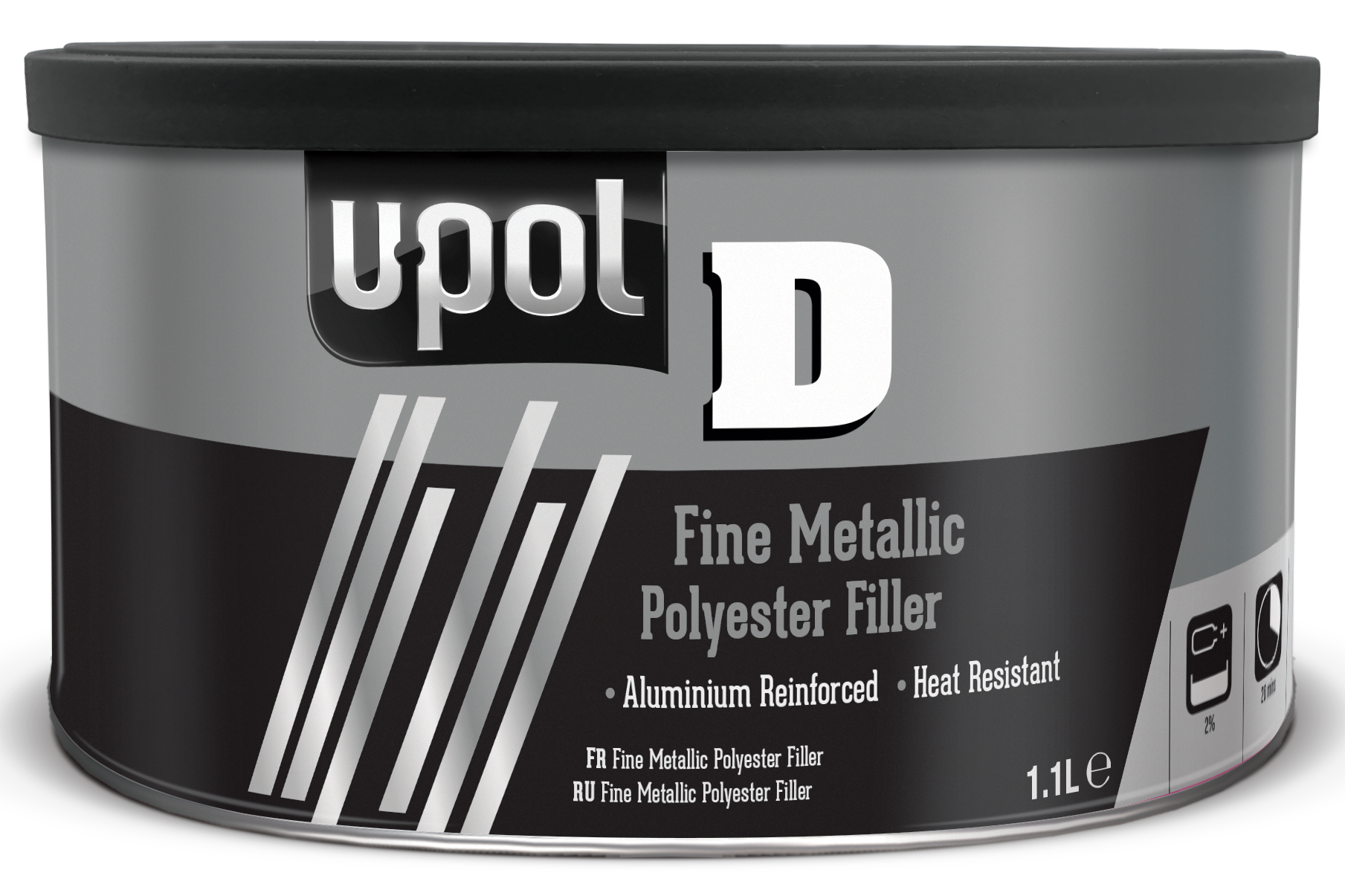 Шпатлевка с алюминиевым наполнителем U-POL D, серая, банка, 1.1л