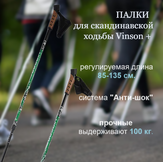 Палки для скандинавской ходьбы Vinson Plus, 2-секционные телескопические