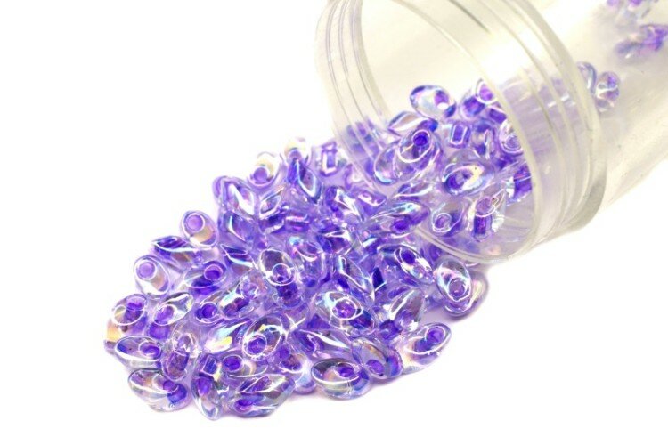 Бисер японский MIYUKI Long Magatama #2145 хрусталь/сиреневый, радужный, окрашенный изнутри, 10 грамм