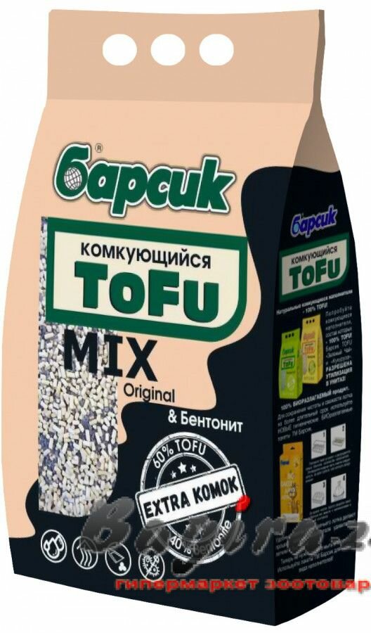 Барсик TOFU MIX Original бентонит 4,54 л комкующийся наполнитель для кошачьих туалетов