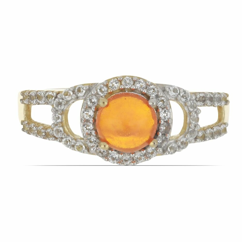 Кольцо тонкое, серебро, 925 проба, золочение, опал, топаз