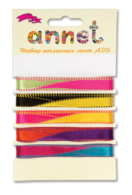 Annet' Набор атласных лент ADS-VL86 10 мм, 1 м, 5 цветов для творчества и декора цвет №01